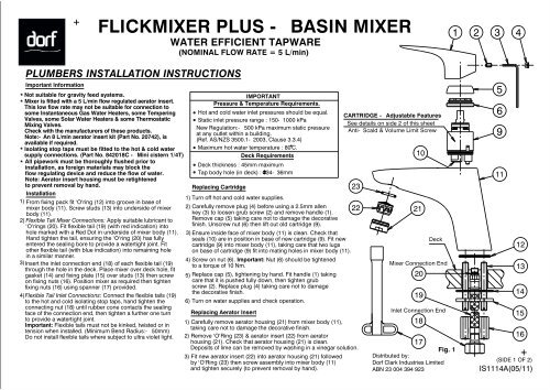 INSTALLATION INSTRUCTIONS - Dorf Flickmixer Plus Basin Mixer