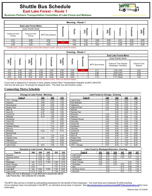 Shuttle Bus Schedule - Conway Park at Lake Forest