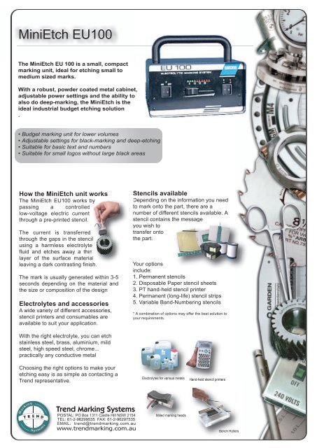 MiniEtch EU100 - Trend Product Marking Systems Australia