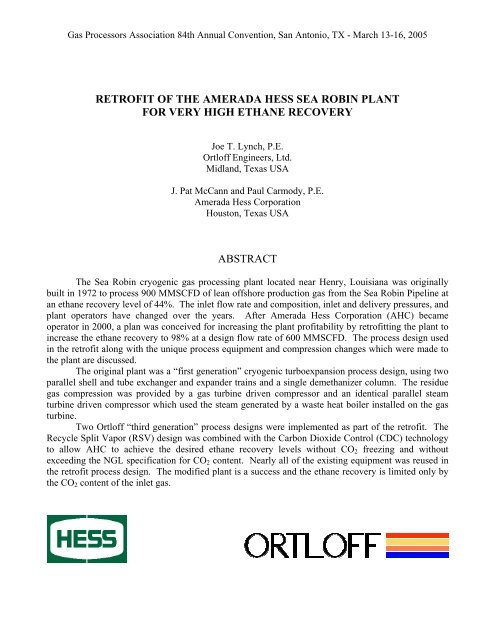 Retrofit of the amerada hess sea robin plant - Ortloff Engineers, Ltd.