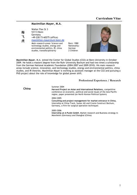 Curriculum Vitae 梅 飞 虎 - Institut für Politische Wissenschaft und ... Curriculum Vitae 梅 飞 虎 - Institut für Politische Wissenschaft und ...