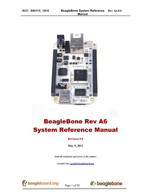 BeagleBone Rev A6 System Reference Manual - BeagleBoard