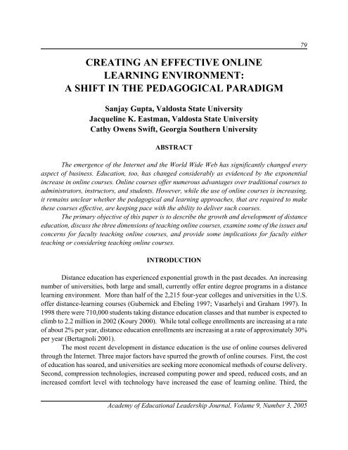 CREATING AN EFFECTIVE ONLINE LEARNING ENVIRONMENT: A ...