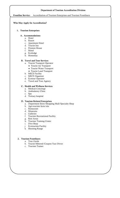 quick guide to accreditation - Department of Tourism