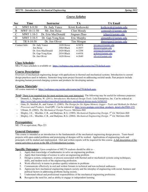 ME 270-Introduction to Mechanical Engineering Design