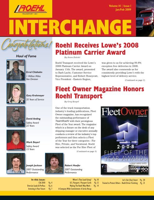 Roehl Receives Lowe's 2008 Platinum Carrier Award Fleet Owner ...