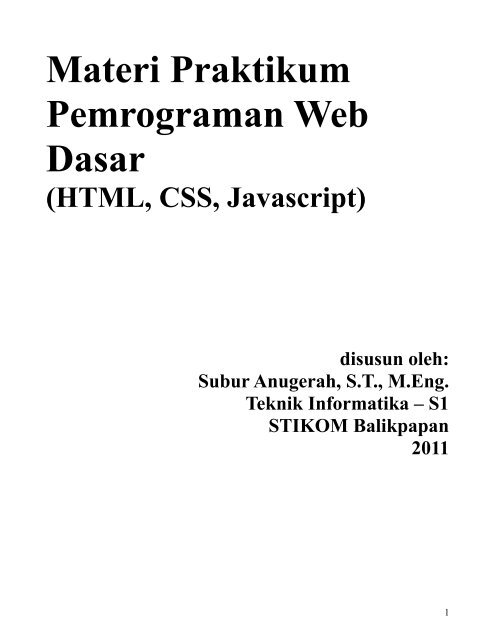 Materi Praktikum Pemrograman Web Dasar Html Css Javascript 8829