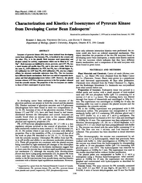 from Developing Castor Bean Endosperm' - Plant Physiology