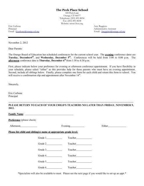 Parent Teacher Conference Letter