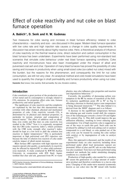 Effect of coke reactivity and nut coke on blast furnace operation