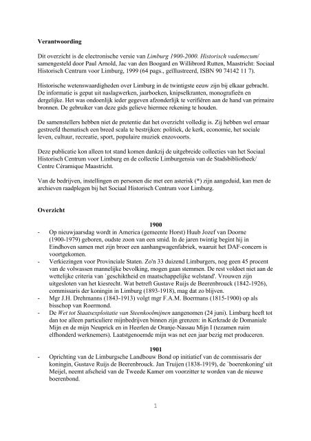 Verantwoording - Sociaal Historisch Centrum voor Limburg