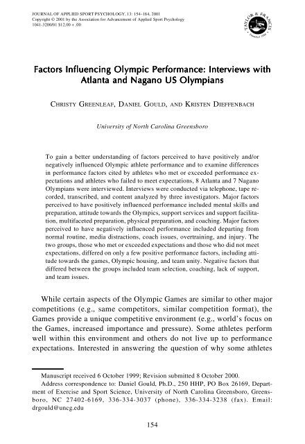 Factors Influencing Olympic Performance: Interviews with Atlanta ...