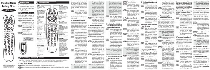 Ur S2 Universal Remote Control Code List Service Manual