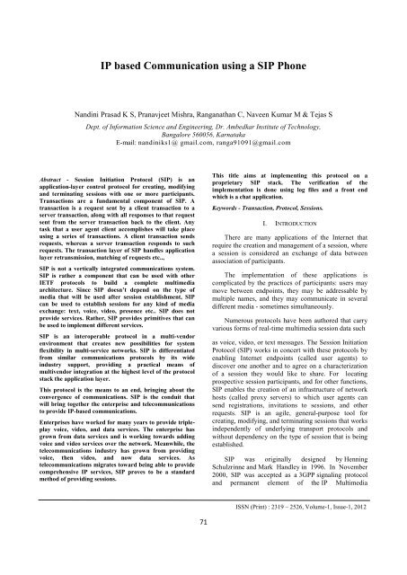 IP based Communication using a SIP Phone - IRD India