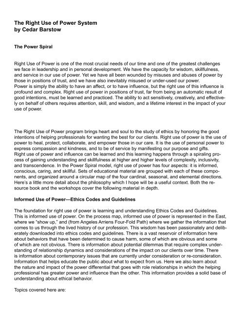 The Right Use of Power System by Cedar Barstow - Melody Brooke