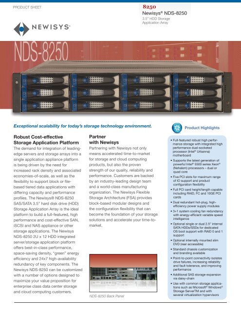 Newisys® NDS-8250 Robust Cost-effective Storage Application ...