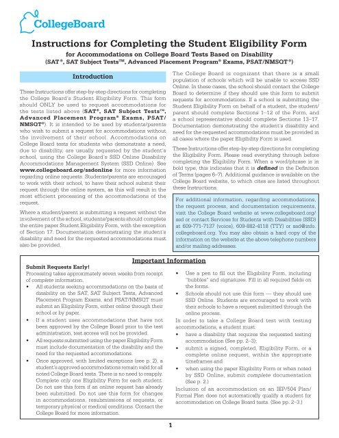 Instructions for Completing the Student Eligibility Form - College Board