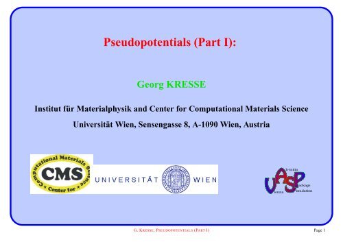 Pseudopotentials (Part I): - VASP