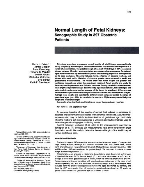 Normal Length of Fetal Kidneys: