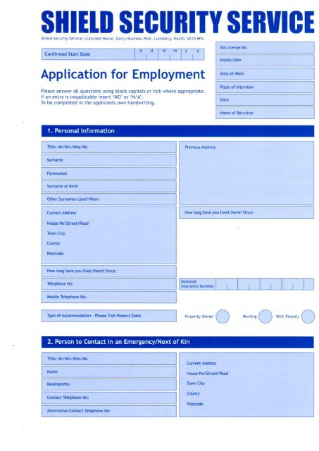 download and complete our application form - Shield Security Service