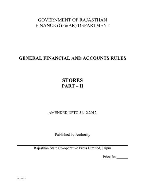 STORES - Finance Department, Government of Rajasthan