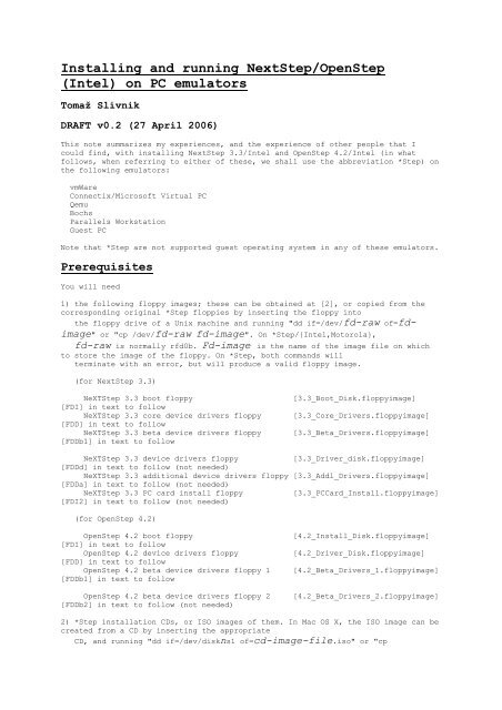 Installing and running NextStep/OpenStep (Intel ... - NeXT Computers