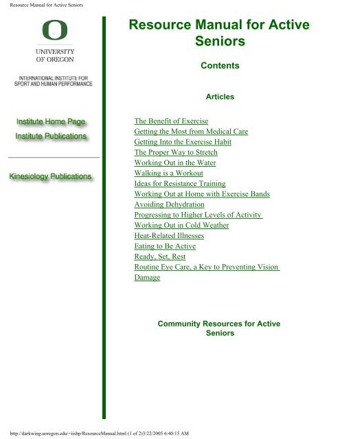 Resource Manual for Active Seniors Contents