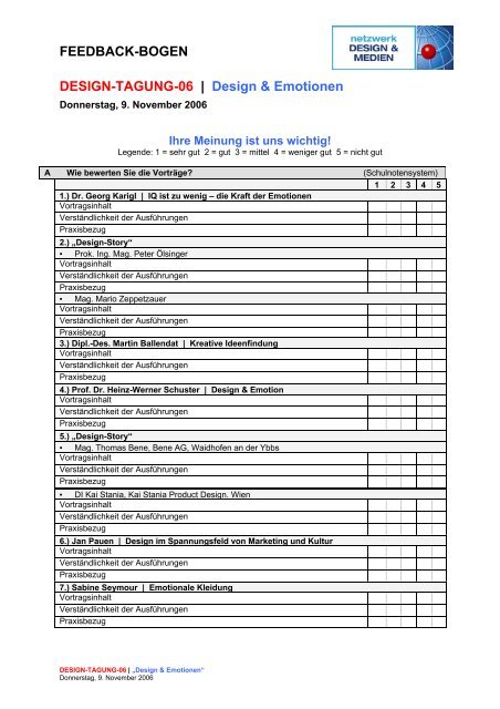 FEEDBACK-BOGEN DESIGN-TAGUNG-06 - Netzwerk Design ...