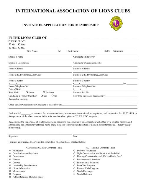 MEMBERSHIP APPLICATION - Lions Clubs Australia