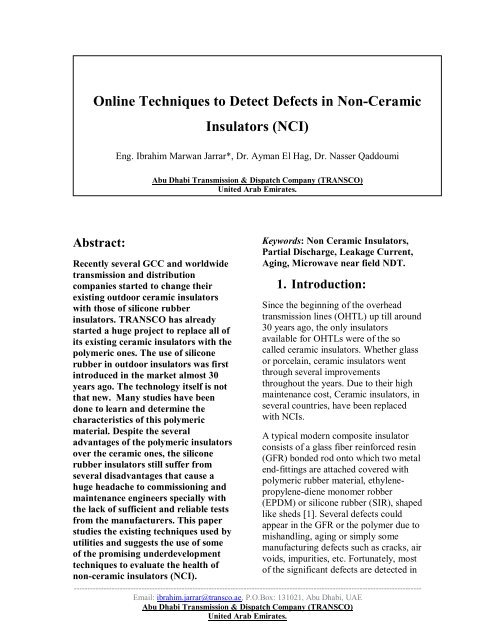 Online Techniques to Detect Defects in Non-Ceramic Insulators (NCI)