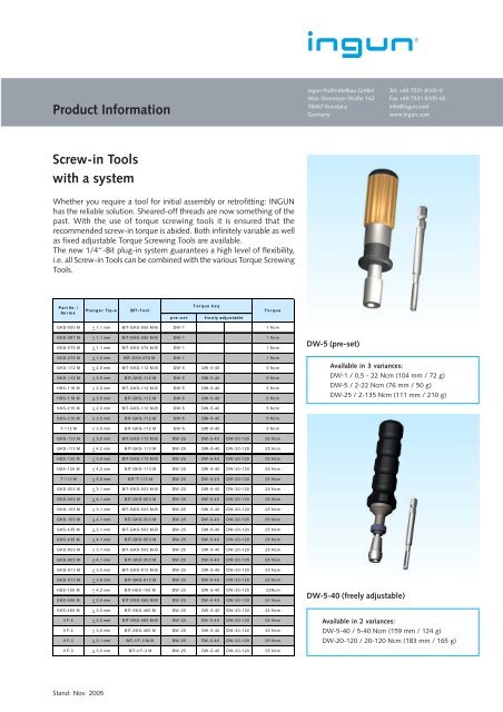 Product Information - INGUN Prüfmittelbau GmbH