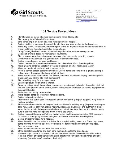101 Service Project Ideas - Girl Scout Council - Illinois Crossroads