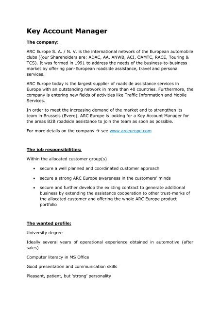 Key Account Manager - ARC Europe