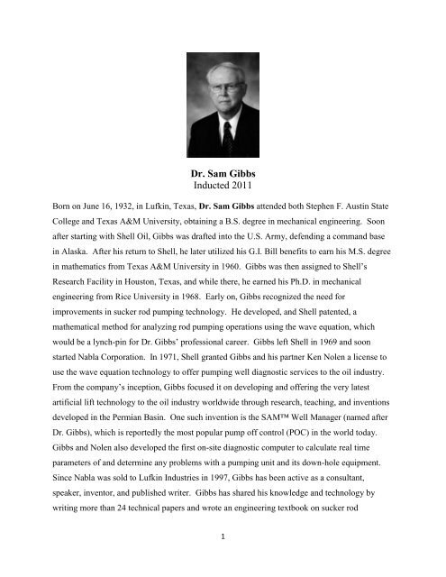 Dr. Sam Gibbs, Midland, TX, 2011 - The Petroleum Museum
