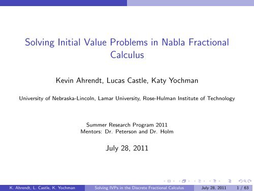 Solving Initial Value Problems In Nabla Fractional Calculus