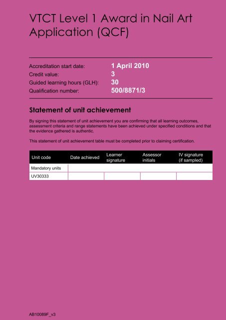 VTCT Level 1 Award in Nail Art Application (QCF)