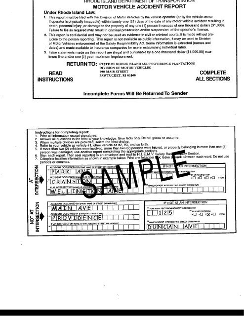 Rhode Island State Accident Report form