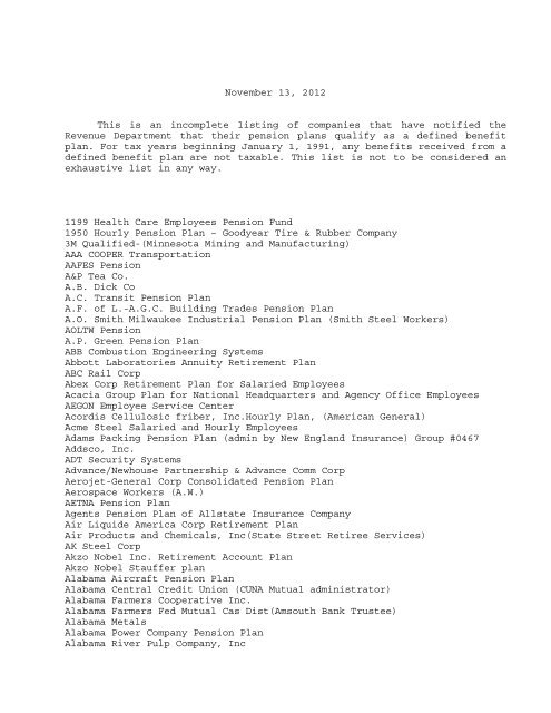 Defined Benefit Pension Plan - Alabama Department of Revenue