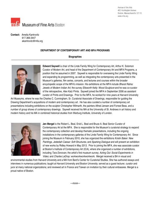 Staff Biographies, Department of Contemporary Art and MFA