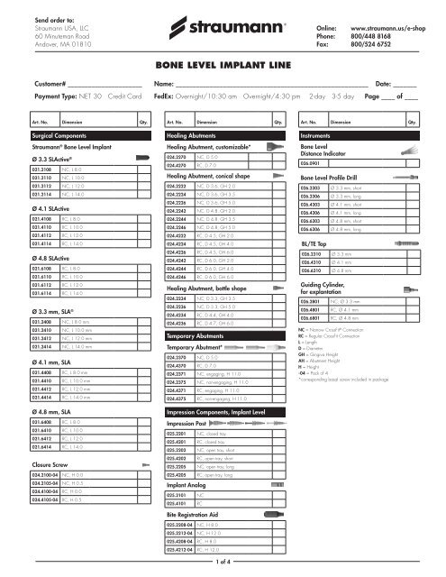 Bone Level Fax Order Form - Straumann