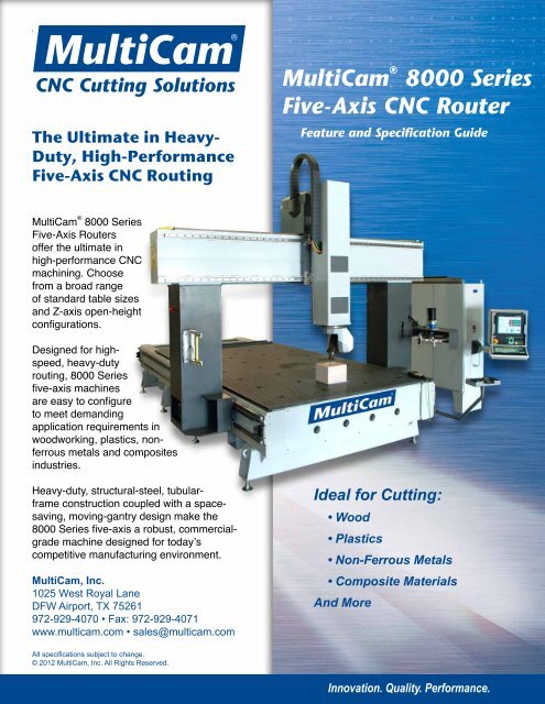 MultiCam® 8000 Series Five-Axis CNC Router - MultiCam Inc.