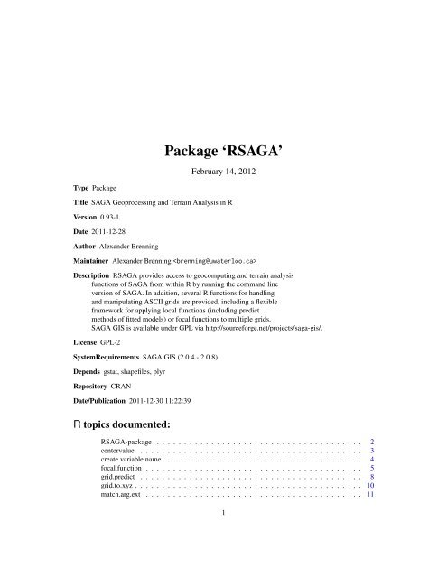 Package 'RSAGA' - The Comprehensive R Archive Network