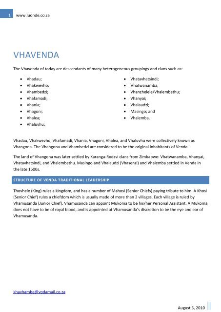VHAVENDA