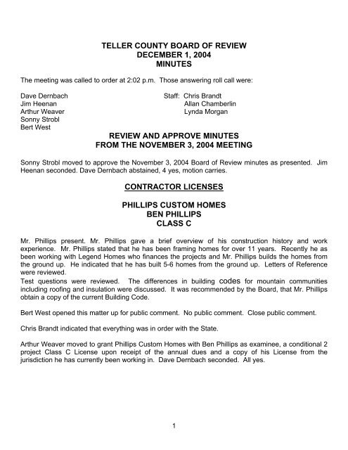 TELLER COUNTY BOARD OF REVIEW