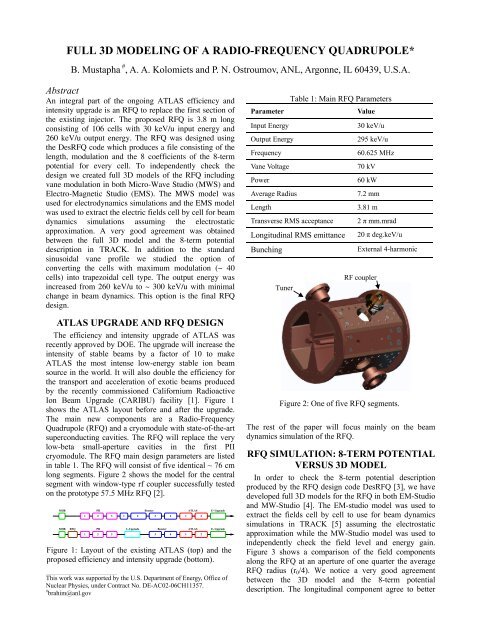 FULL 3D MODELING OF A RADIO-FREQUENCY QUADRUPOLE*