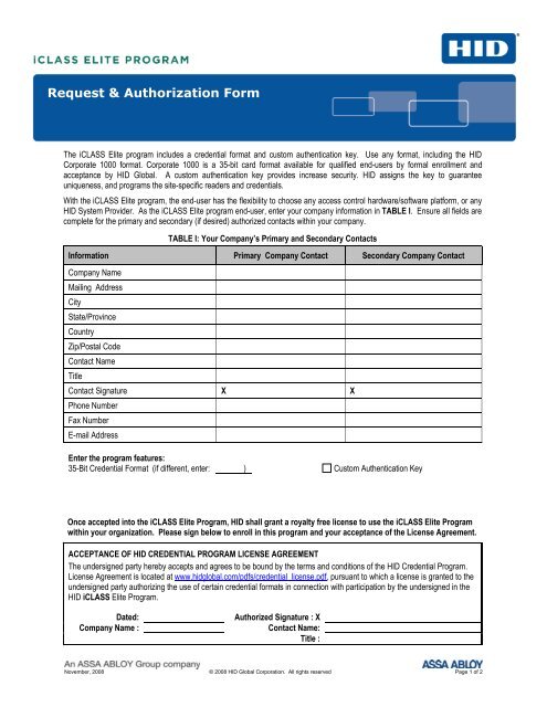 iCLASS Elite Request Form - HID Global