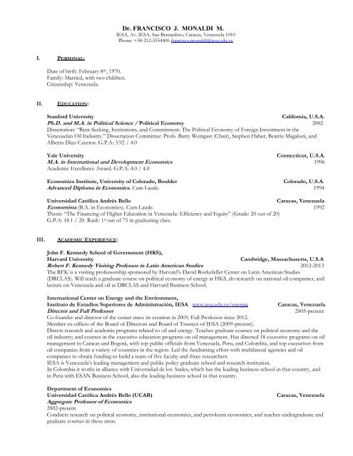 FRANCISCO MONALDI. CURRICULUM VITAE - Harvard University