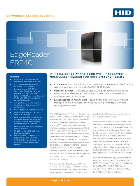 EdgeReader ERP40 Reader Datasheet - HID Global