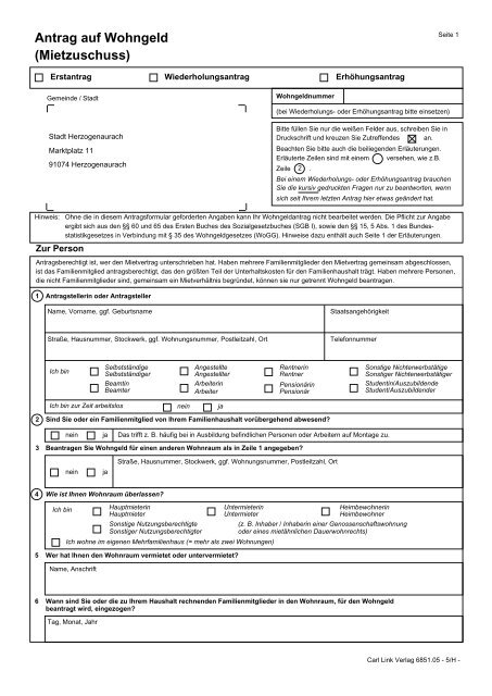 Antrag auf Wohngeld (Mietzuschuss) - Stadt Herzogenaurach