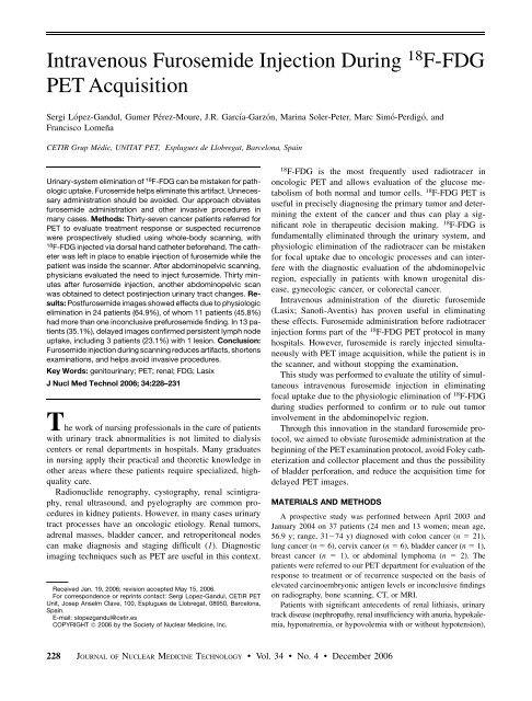 Intravenous Furosemide Injection During 18F-FDG PET Acquisition
